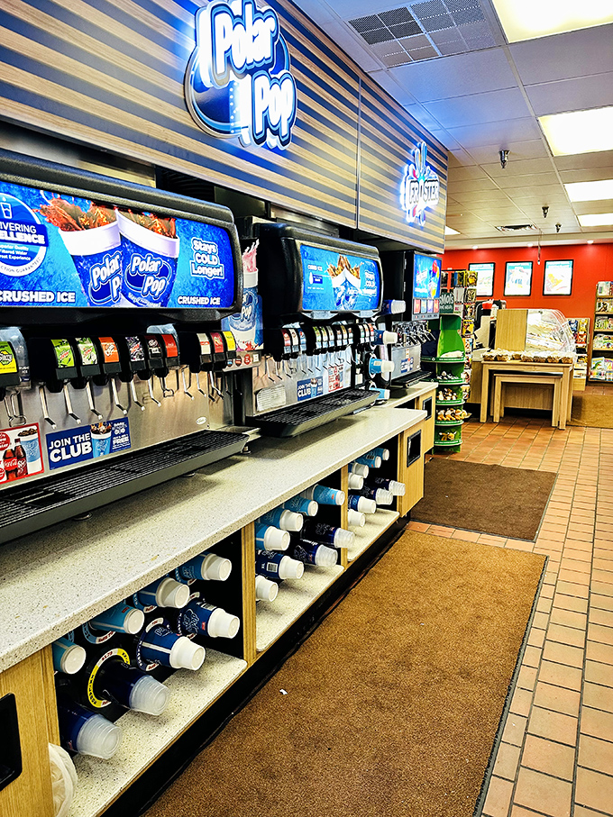 The drink station offers everything from fountain favorites to specialty brews, promising hydration with a side of happiness.