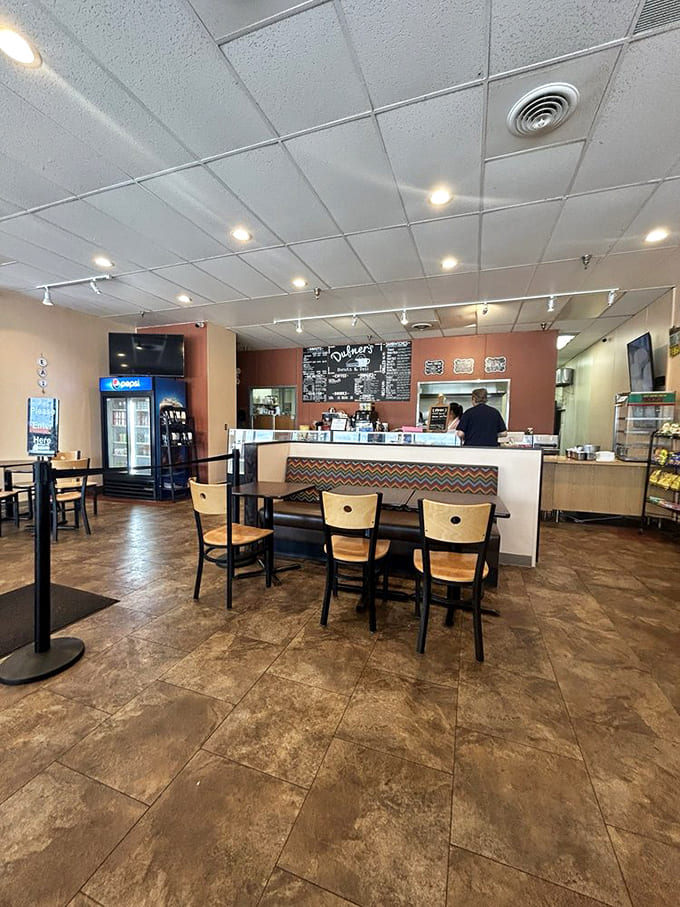The spacious interior offers plenty of seating options for solo diners and groups alike to enjoy their meals.