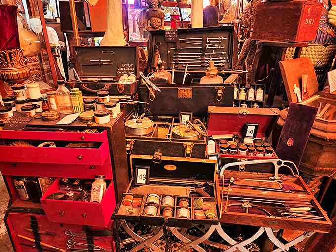 Embalming Tools: Laid out with surgical precision, these vintage mortician's instruments reveal the craftsmanship behind preparing the dead for their final appearance.