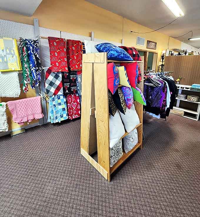 Colorful fabrics and handcrafted textiles showcase the domestic artistry of bygone eras when people created beauty with needle and thread.