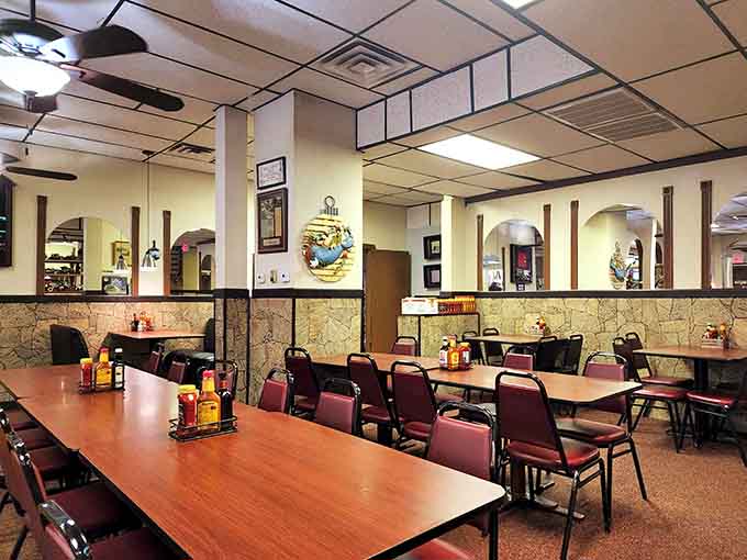 The comfortable dining area fills quickly with locals and visitors alike, all chasing that perfect gyro experience.