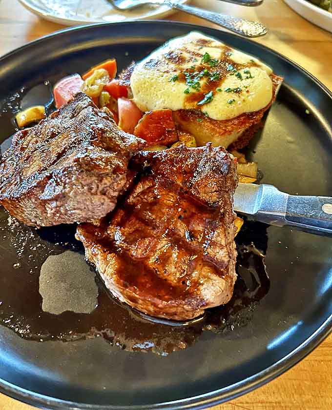 This isn't just steak &ndash; it's a masterclass in meat preparation. The gratin potatoes alongside might steal the show if the steak weren't so perfect.