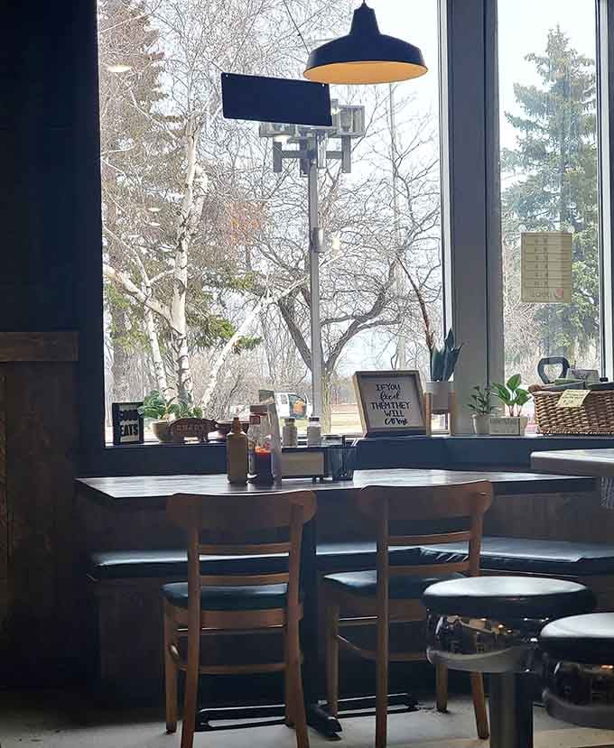 Window seating where you can watch the world go by while enjoying food that makes you forget about whatever's happening outside these walls.