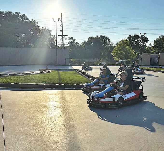 Golden hour at the go-kart track casts a magical glow over racers, turning an ordinary afternoon into something worthy of a movie montage.