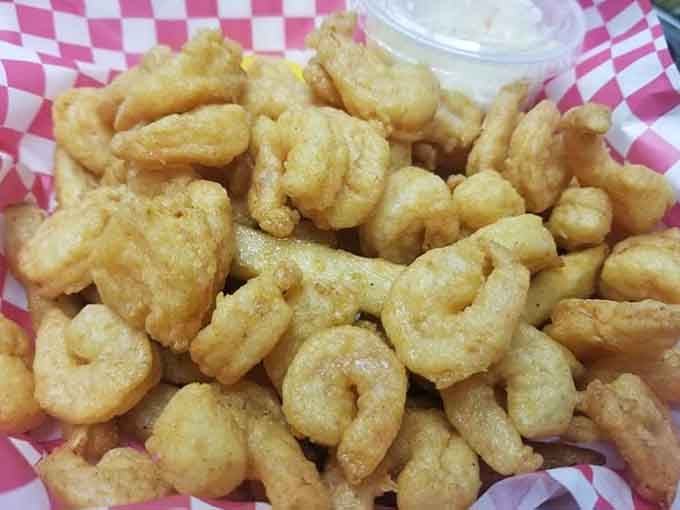 Perfectly breaded fried shrimp with that golden crunch makes you understand why people line up here daily.