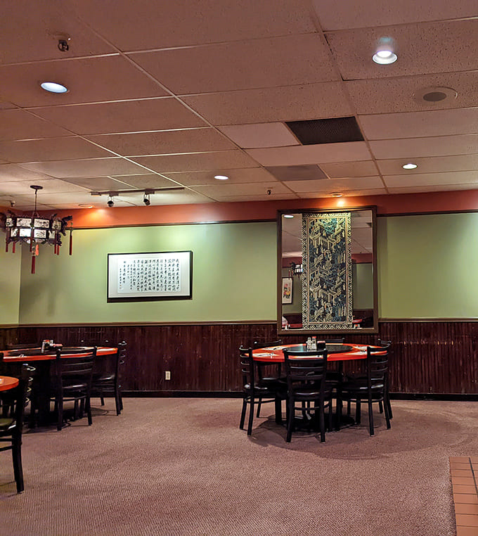 The spacious dining room accommodates families and groups with round tables perfect for sharing dishes and making memories over good food.