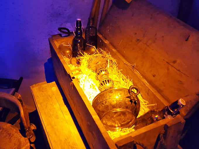 This glowing treasure chest might hold liquid gold &ndash; one of the signature cocktails waiting to steady your nerves.