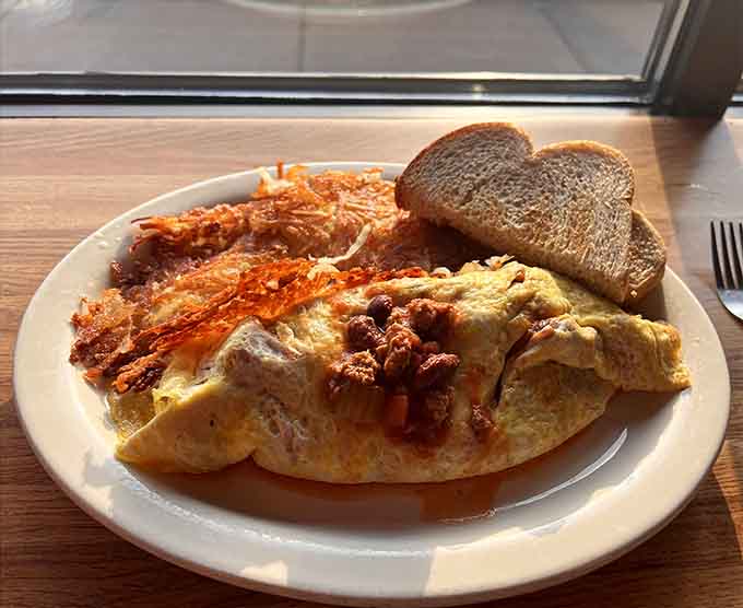 That chili omelet isn't playing around, bringing heat and heartiness in a fluffy egg package that'll fuel your entire morning and possibly afternoon.