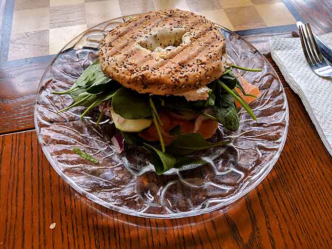 Everything bagels make excellent sandwich vessels, especially when loaded with this much deliciousness between the halves.