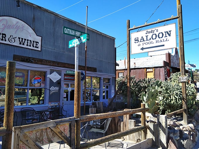 Judy's Saloon invites thirsty travelers to step back in time, where cold drinks and local tales flow freely under the desert sky.