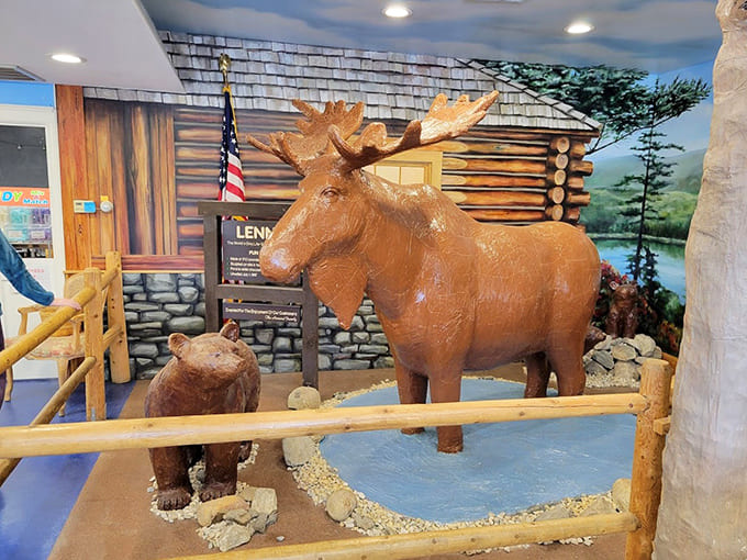 Meet Lenny, all 1,700 pounds of solid chocolate moose, standing proudly as Maine's sweetest wildlife ambassador.