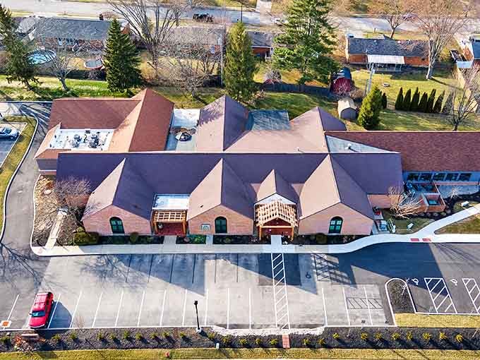 The Mary L. Cook Library stands as a testament to small-town architectural ambition, its multiple wings embracing visitors seeking knowledge or escape.
