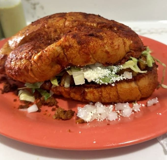 The pambazo: messy, magnificent, and worth every napkin you'll need to get through it.