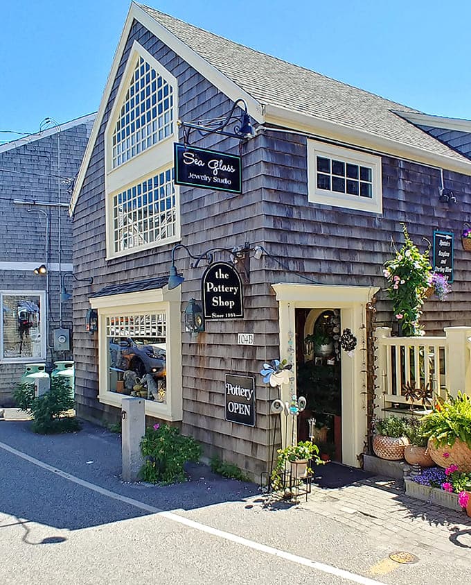 This charming pottery shop represents Ogunquit's thriving artisan community, where local craftsmanship meets coastal New England style beautifully.