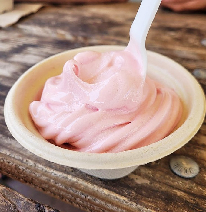 Strawberry soft serve so velvety smooth it might make you forget you're standing in 110-degree heat.