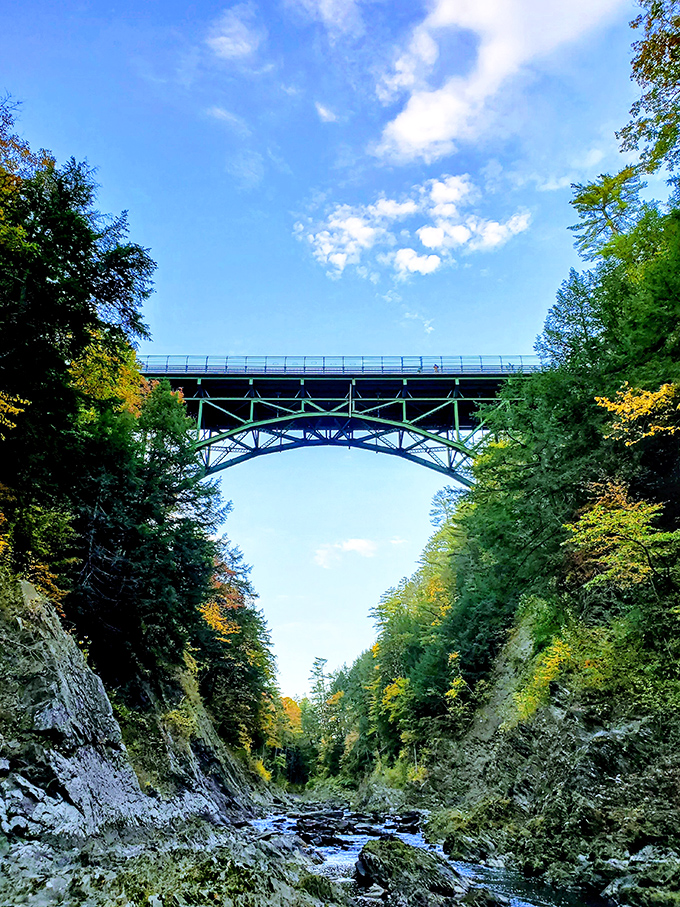 The bridge over Quechee Gorge offers vertigo-inducing views that make even the most jaded travelers pause mid-sentence and simply stare.