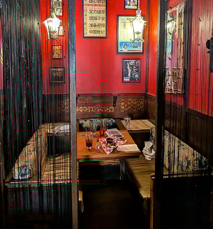 Private booths separated by beaded curtains &ndash; perfect for debriefing or just enjoying your meal in semi-seclusion.