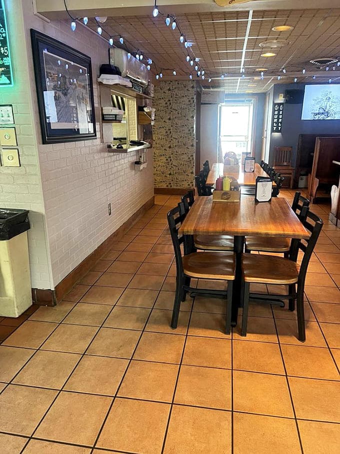 The dining area's casual charm invites you to settle in, relax, and focus on what really matters: the burger.