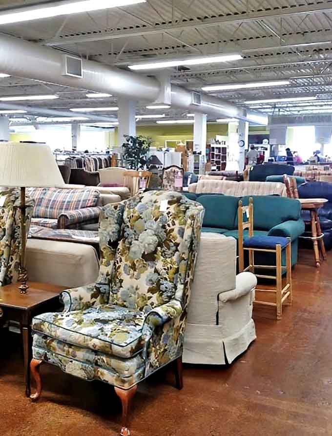 Furniture with real character and solid construction fills the space, offering pieces that modern particle board simply can't compete with.