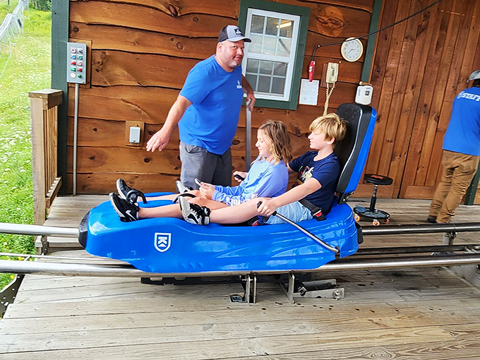 The calm before the storm – riders prepare for launch, unaware of just how white their knuckles are about to become.