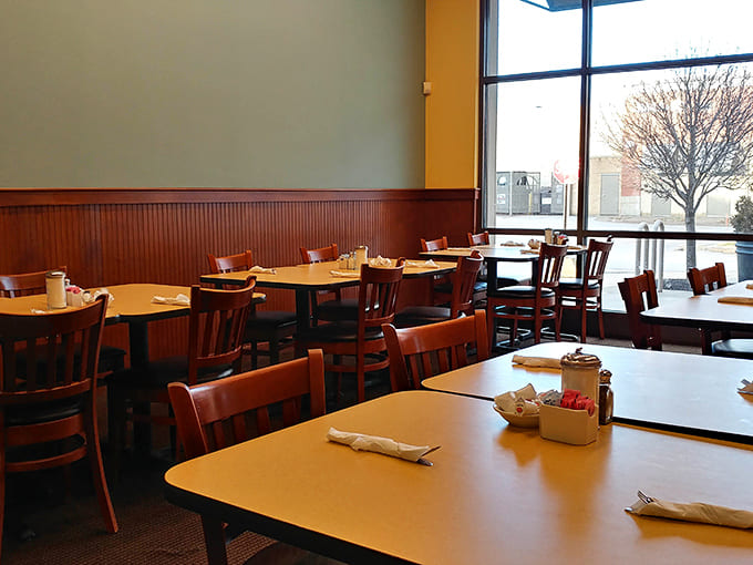 Large windows flood the dining room with natural light, making every breakfast feel like a special occasion.