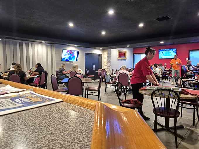 The modern, colorful interior creates a welcoming space where the focus stays on what matters: the food and the company you're sharing it with.