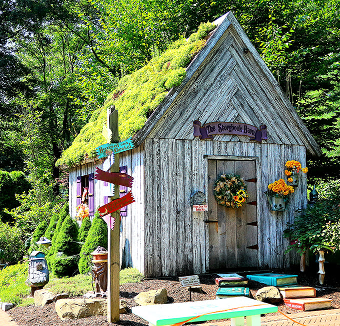 That's not just a green roof &ndash; it's the Storybook Barn's luscious hair, styled by Mother Nature herself.