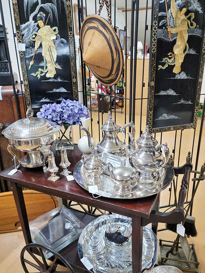 Vintage cameras that captured someone's wedding day now sit in silent retirement, their mechanical precision a testament to pre-digital craftsmanship.