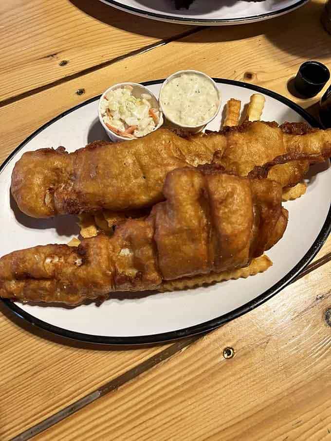 Fish and chips done right, with golden battered fish that would make any British pub jealous.