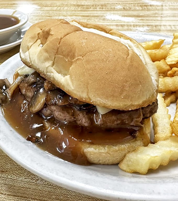 A proper diner burger that requires both hands and several napkins &ndash; the kind that reminds you why fast food chains will never capture true American flavor.