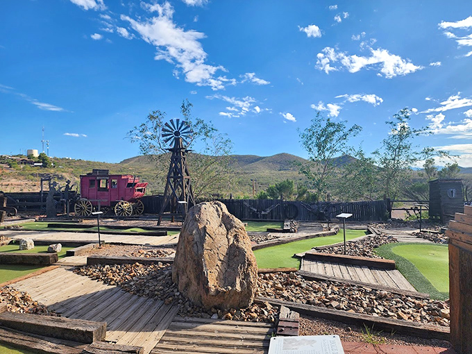 Mini-golf, Western style &ndash; where putting through a ghost town proves even more challenging than explaining par scores to impatient six-year-olds.