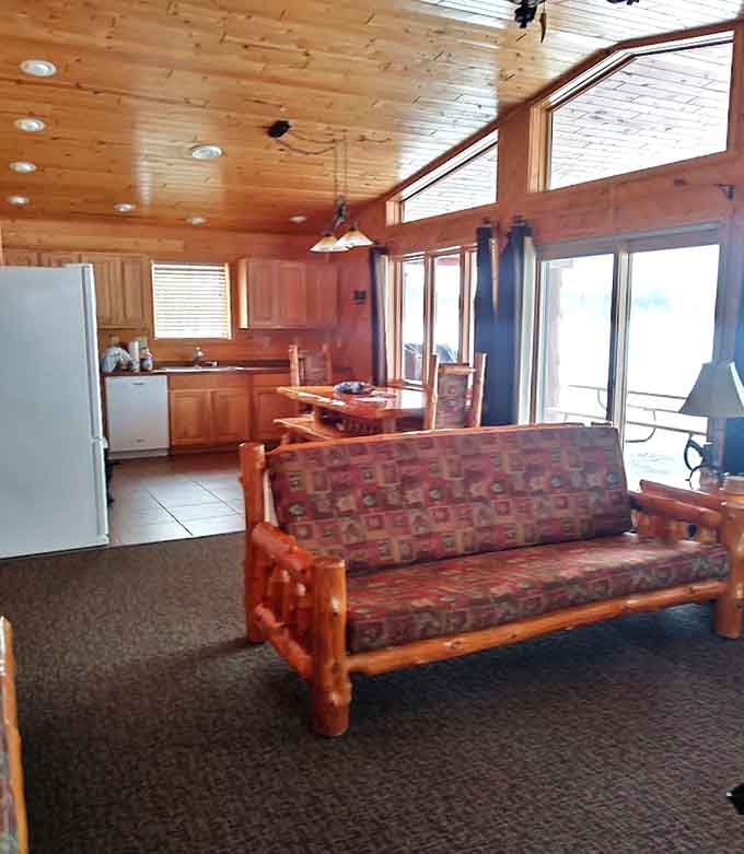 The main lodge welcomes you with that classic Northwoods aesthetic, promising ice cream, candy, and refuge from the occasional Minnesota rain shower.