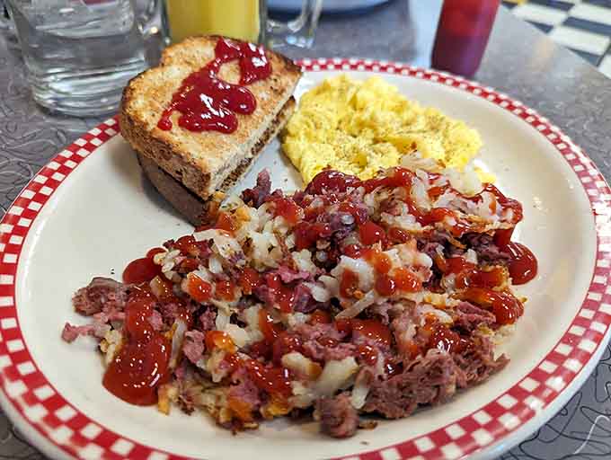 Corned beef hash made with actual corned beef, not mystery meat, topped with eggs and ready to power your entire day.