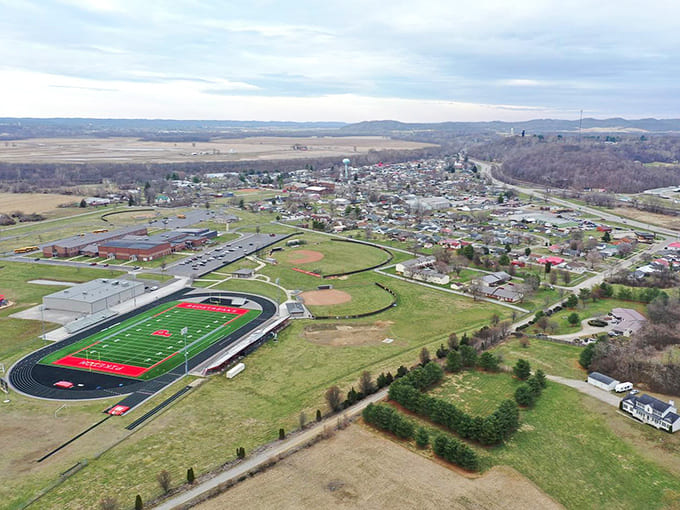 Athletic Complex: From this bird's-eye view, Piketon's community spirit is mapped in playing fields where generations have celebrated hometown victories.