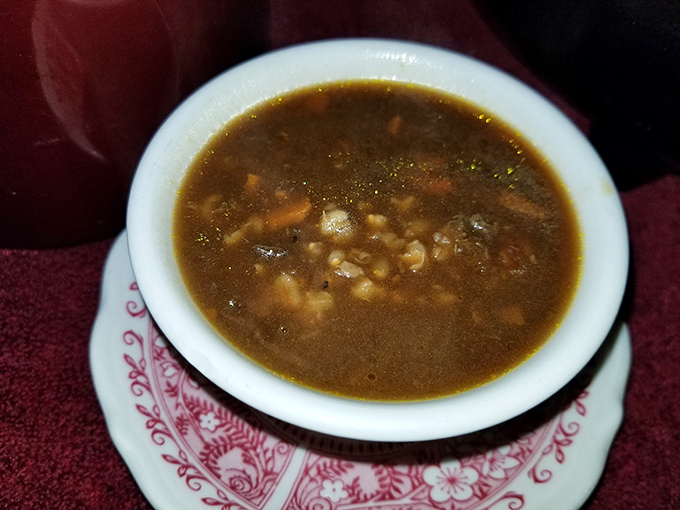 A hearty beef barley that tastes like it's been simmering since sunrise, rich with flavor that only comes from patience and tradition.