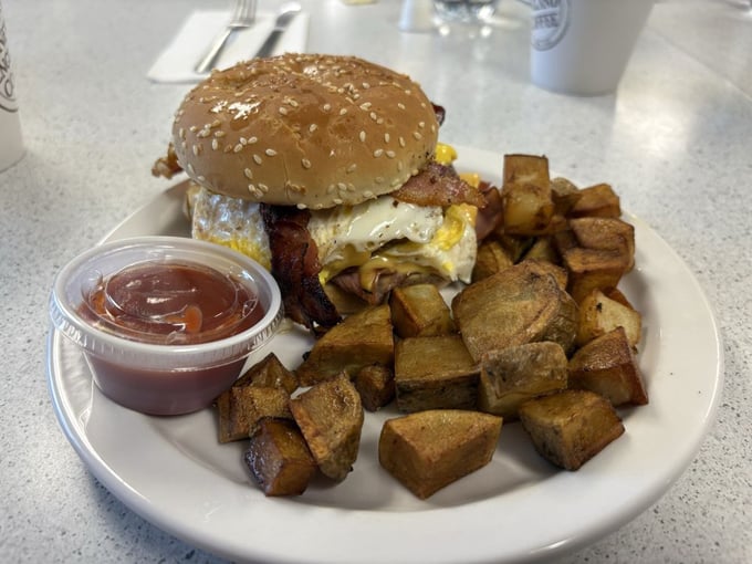 Breakfast burger: for when you can't decide between two meals and refuse to compromise on deliciousness. The egg makes it breakfast, right?