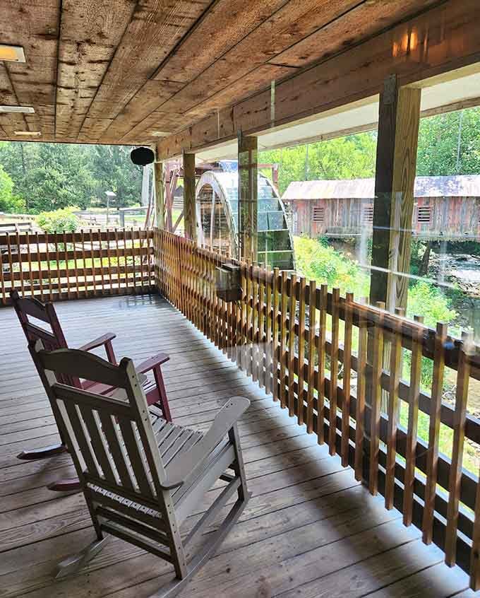 This covered porch with its rocking chairs offers the perfect spot to sit and watch the world go by, preferably while digesting a hearty breakfast.