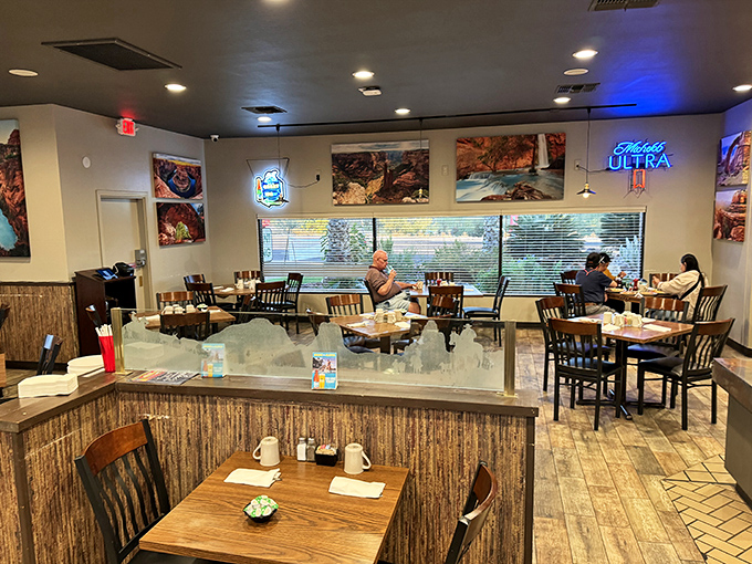 The dining room hums with conversation and the gentle clinking of forks against plates as patrons enjoy their Calico's favorites.