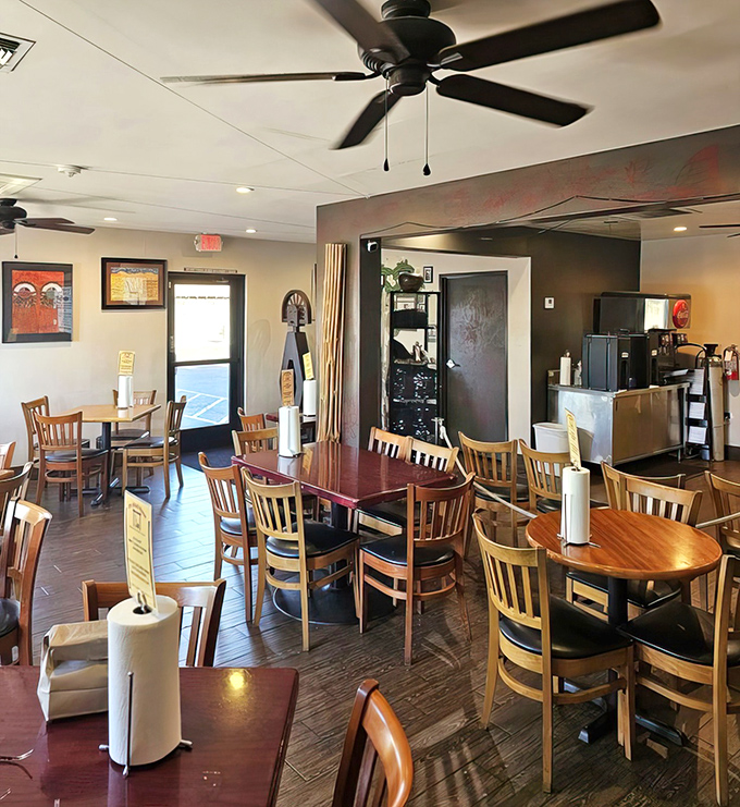 The dining area's unpretentious charm invites conversation and community, where food becomes the universal language.