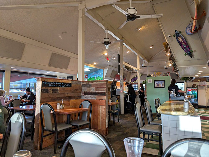 High ceilings, natural light, and beach-inspired d&eacute;cor create an atmosphere that's both energizing and relaxing &ndash; breakfast with vacation vibes.