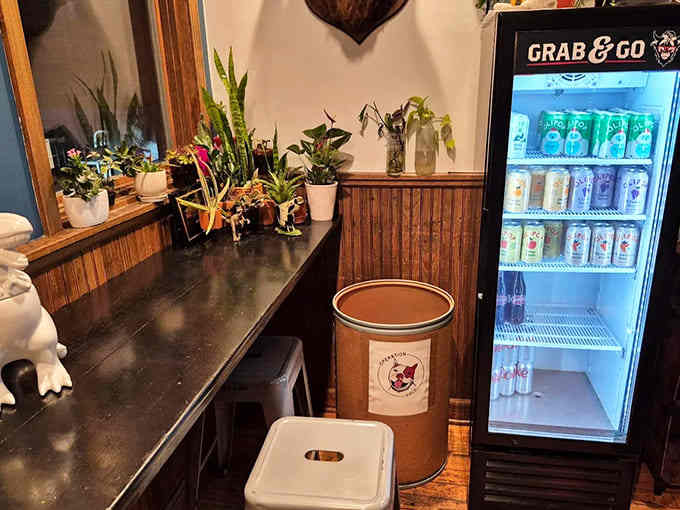 The grab-and-go drink selection offers the perfect liquid companions to wash down those legendary burgers and fries.