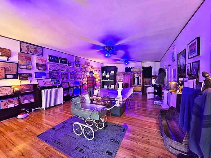 Bathed in eerie blue light, the museum's interior creates the perfect atmosphere for encountering artifacts both historical and horrifying.