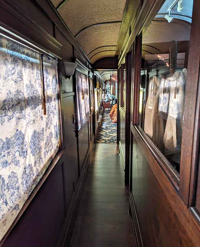 Navigate this narrow hallway and you'll understand why railroad crews stayed fit, no gym membership required for this daily workout.