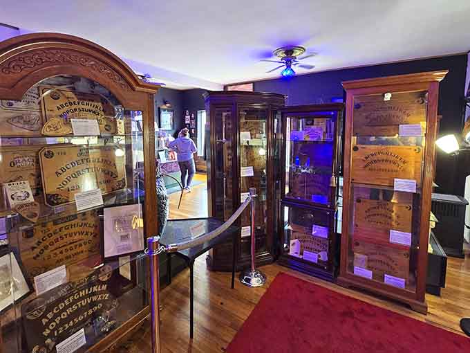 Display cases protecting visitors from cursed objects, or protecting the objects from curious fingers, hard to say.
