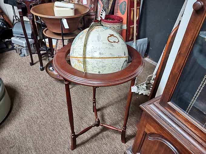 Geography lessons with style! This antique globe on its elegant wooden stand makes modern GPS seem terribly lacking in both information and charm.