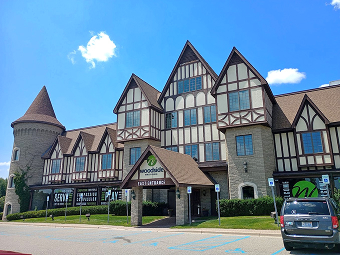 Canterbury Village's Tudor-style architecture creates an old English atmosphere with its distinctive black and white timber framing.