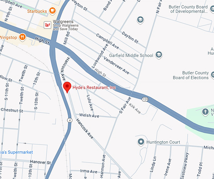 hyde's restaurant, inc. 10 map