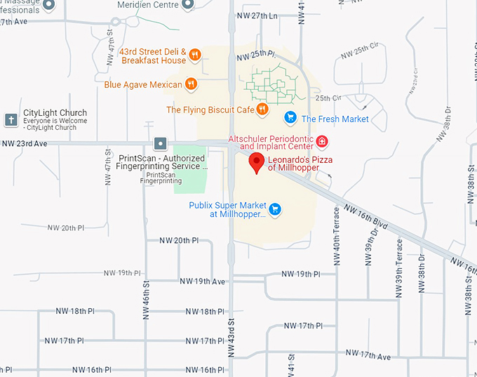 leonardo's pizza of millhopper 10 map