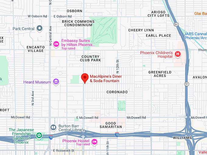 macalpine's diner & soda fountain 10 map