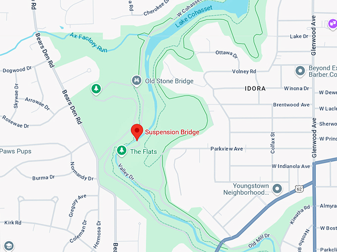 mill creek park suspension bridge 10 map